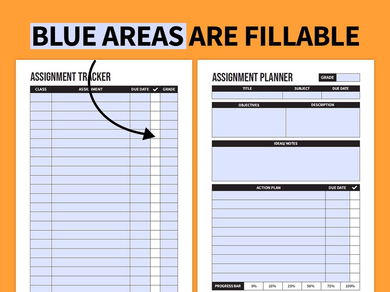 Editable Assignment Tracker, Printable Student Planner, Homework ...