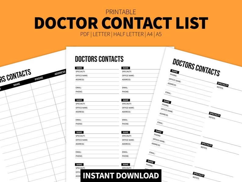 Printable Doctor Contact List Address Book Address Log - Etsy