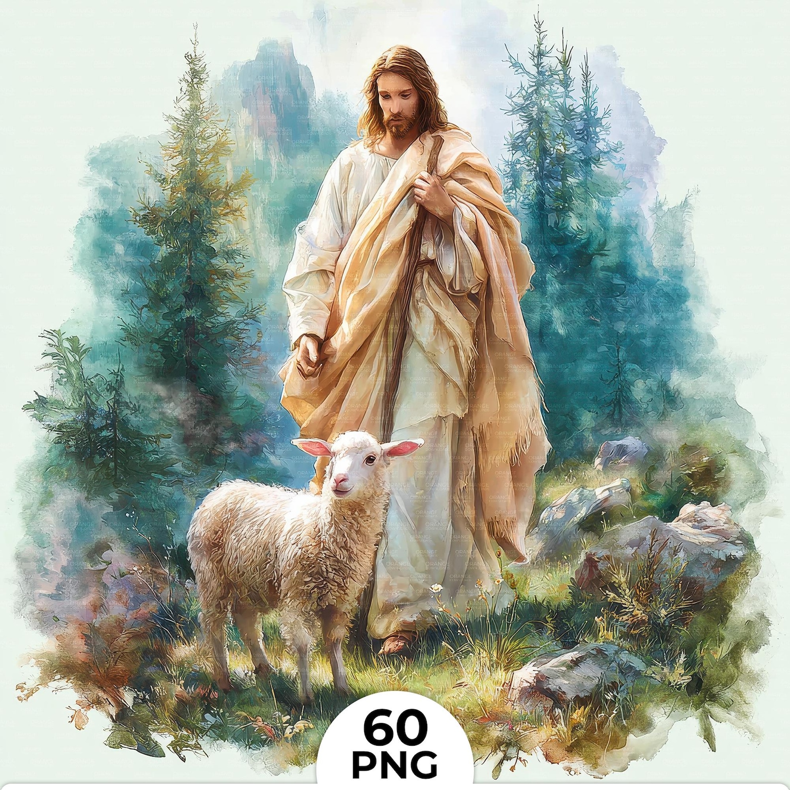 Watercolor Jesus Lamb Clipart, Good Shepherd Easter 60 PNG Bundle ...