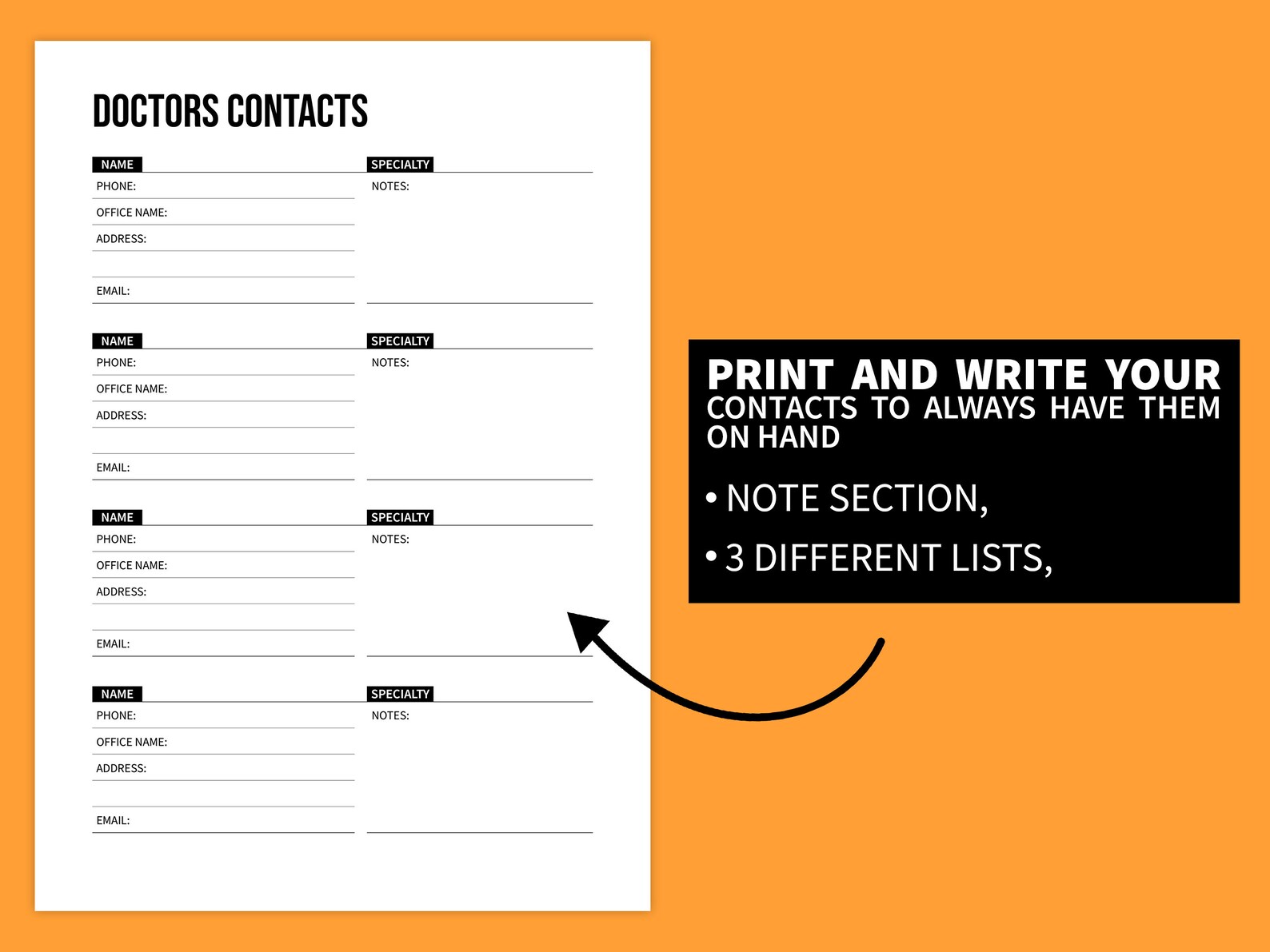 Printable Doctor Contact List, Address Book, Address Log Printable ...