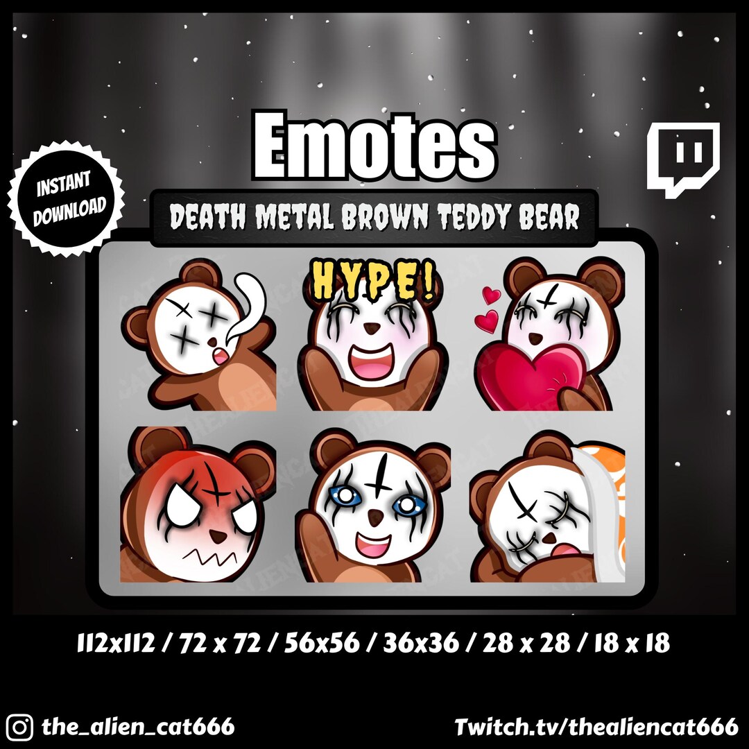 Death Metal Teddy Bear Emotes | Twitch, Youtube, Discord | Set of 6 ...