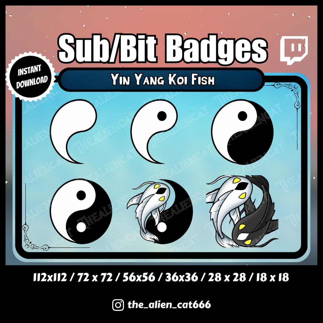 Yin Yang Koi Fish Sub/bit Badges | Twitch, Youtube | Set of 6 | Lo-fi ...