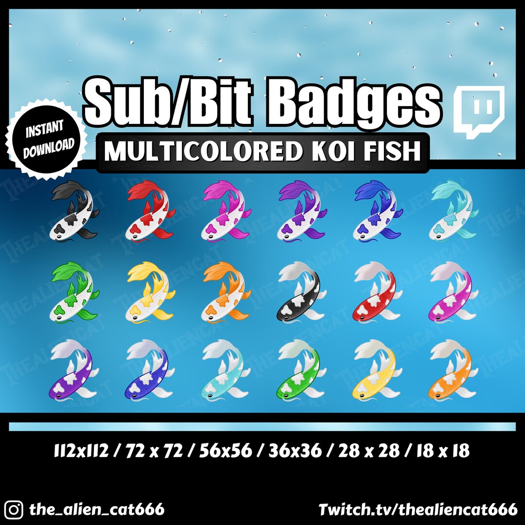 Koi Fish Sub/bit Badges Twitch, Youtube Set of 18 Lo-fi, Calm, Fish ...