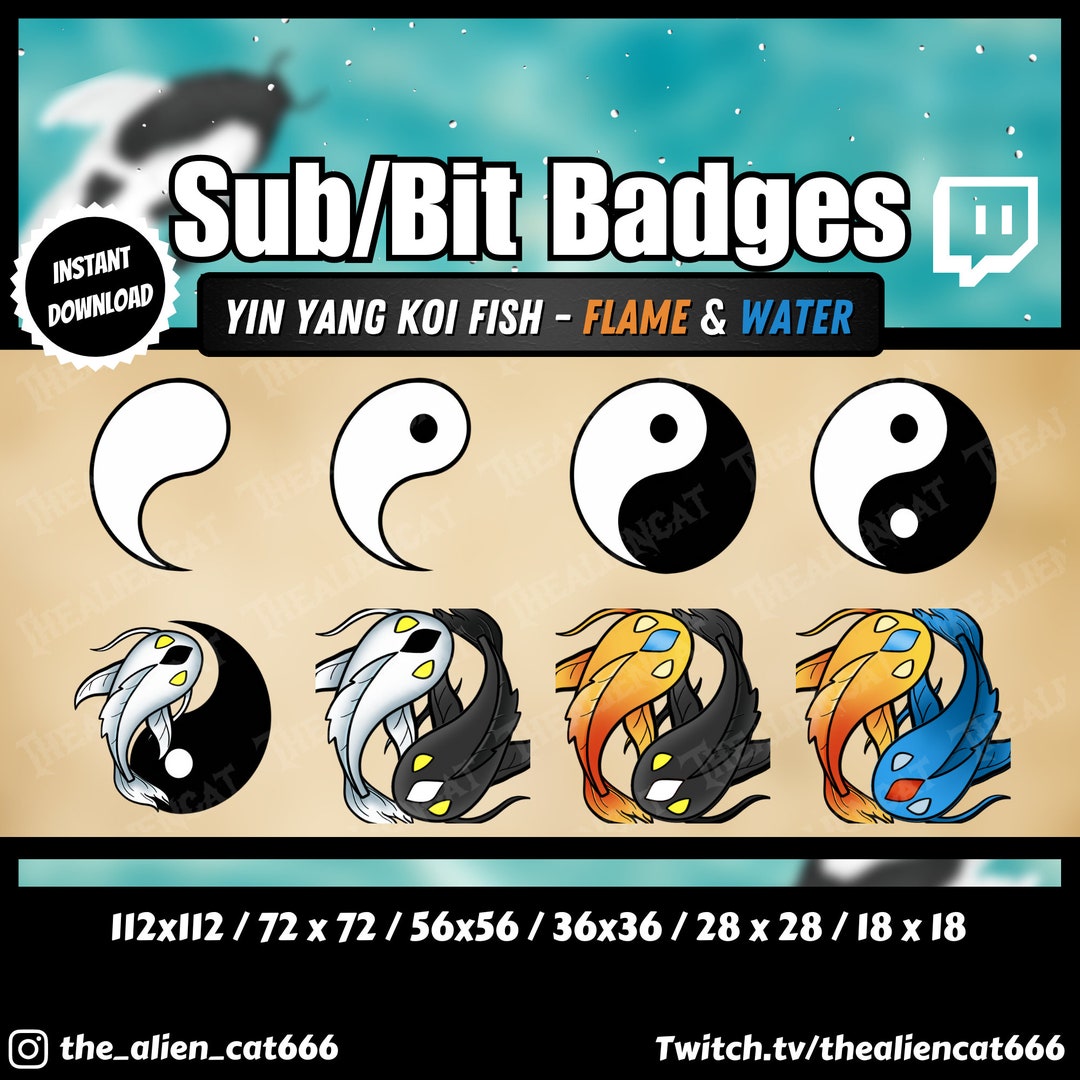 Yin Yang Koi Fish Sub/bit Badges | Flame and Water | Twitch, Youtube ...