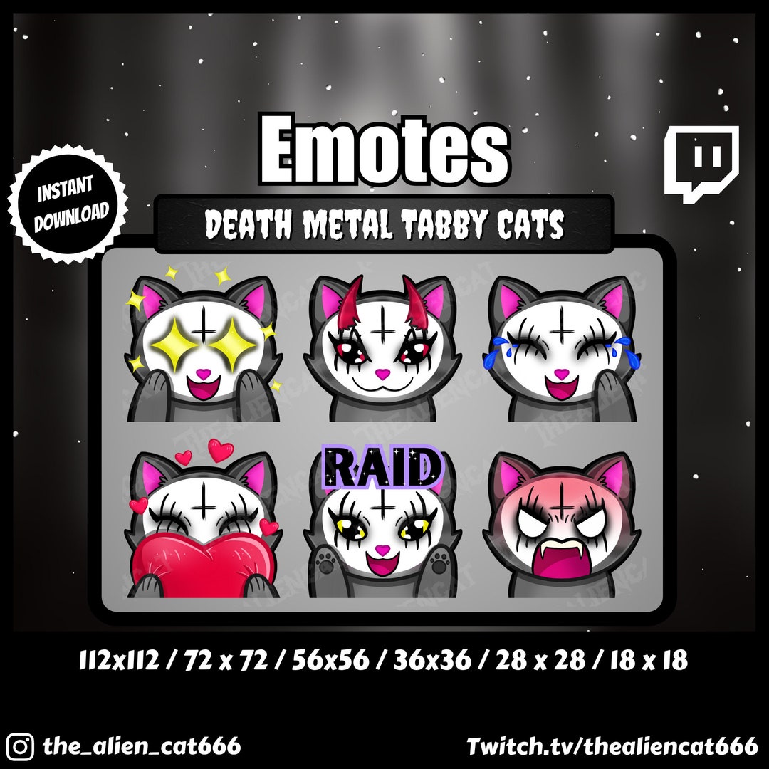 Death Metal Tabby Cat Emotes | Twitch, Youtube, Discord | Set of 6 ...