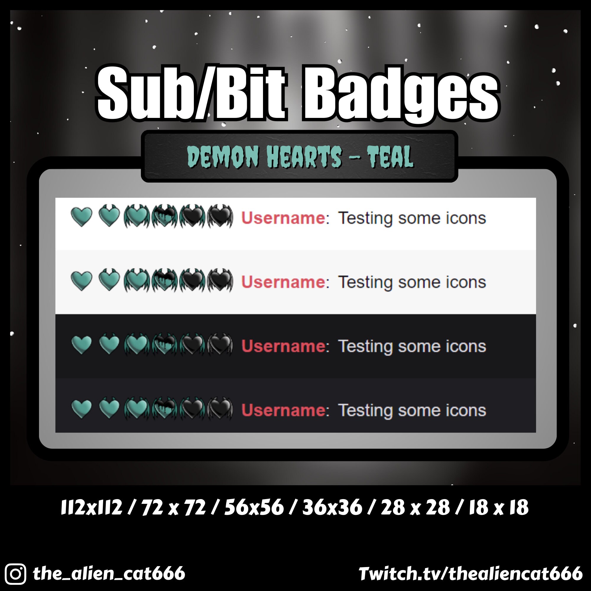 Gothic Black and Teal Demon Heart Sub/bit Badges - Twitch - Etsy