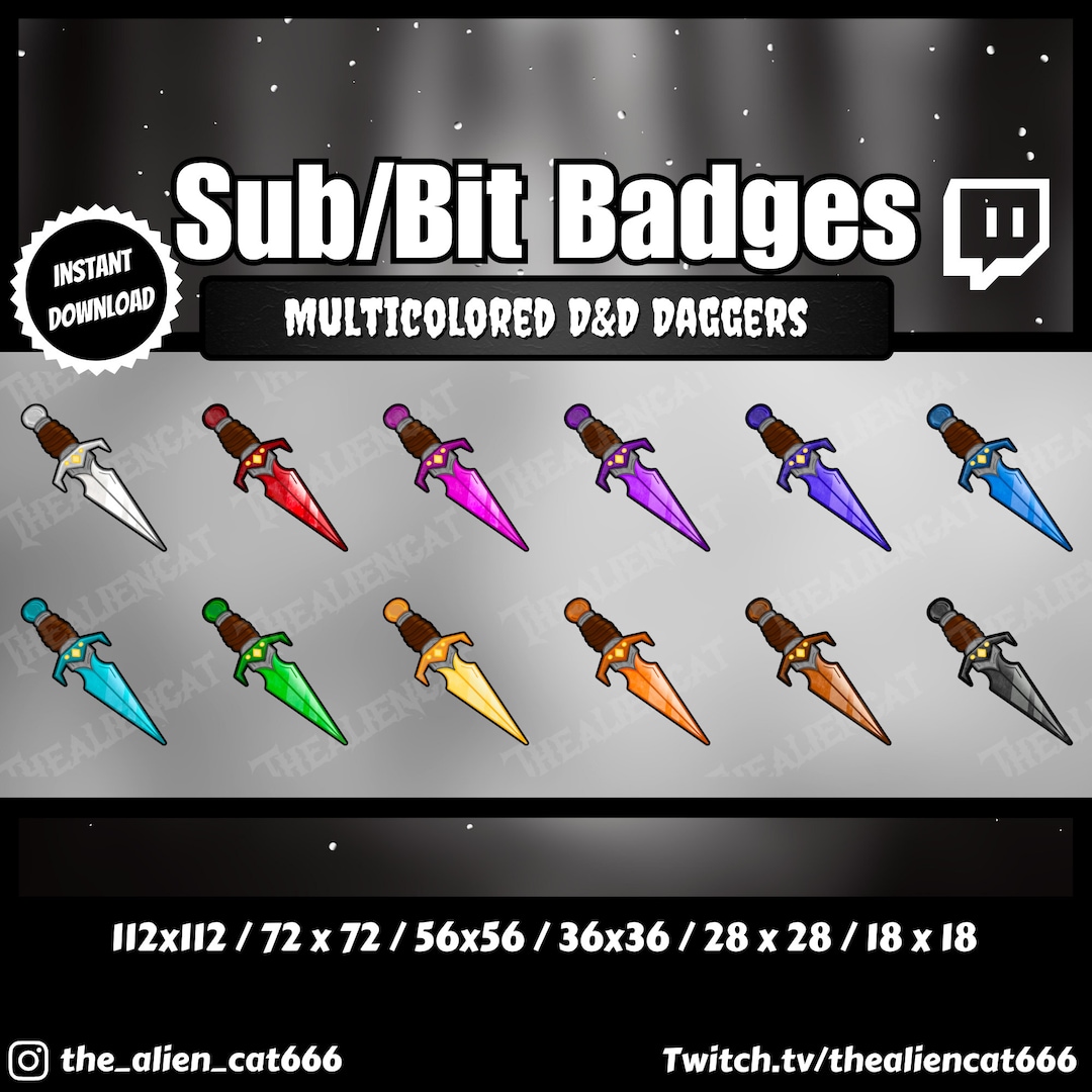 Multicolored D&D Dagger Sub/bit Badges | Twitch, Youtube | Set of 12 ...