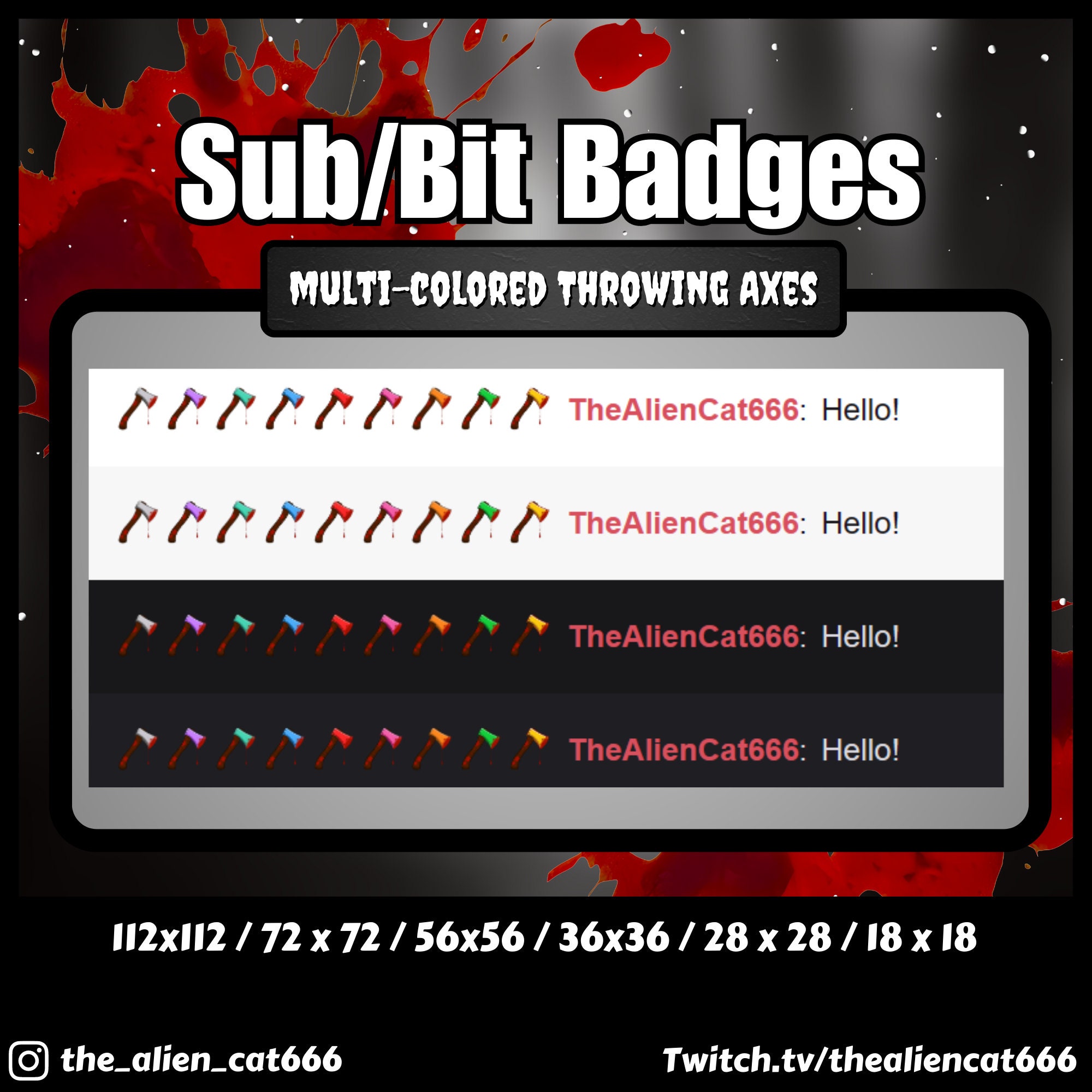 Bloodythrowing Axes Sub/bit Badges | Twitch, Youtube | Set of 9 | Dark ...