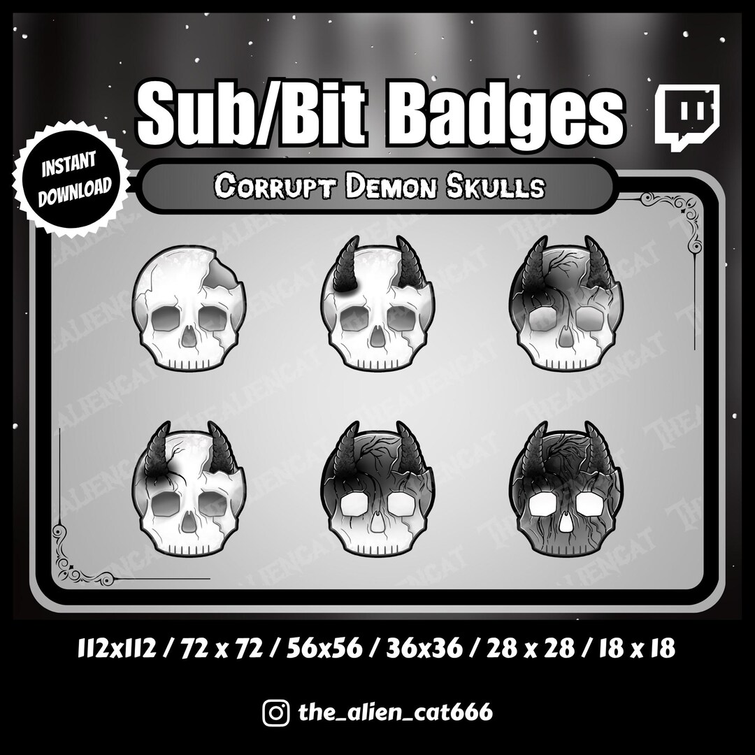Gothic Corrupt Demon Skull Sub/bit Badges - Twitch, Youtube | Set of 6 ...
