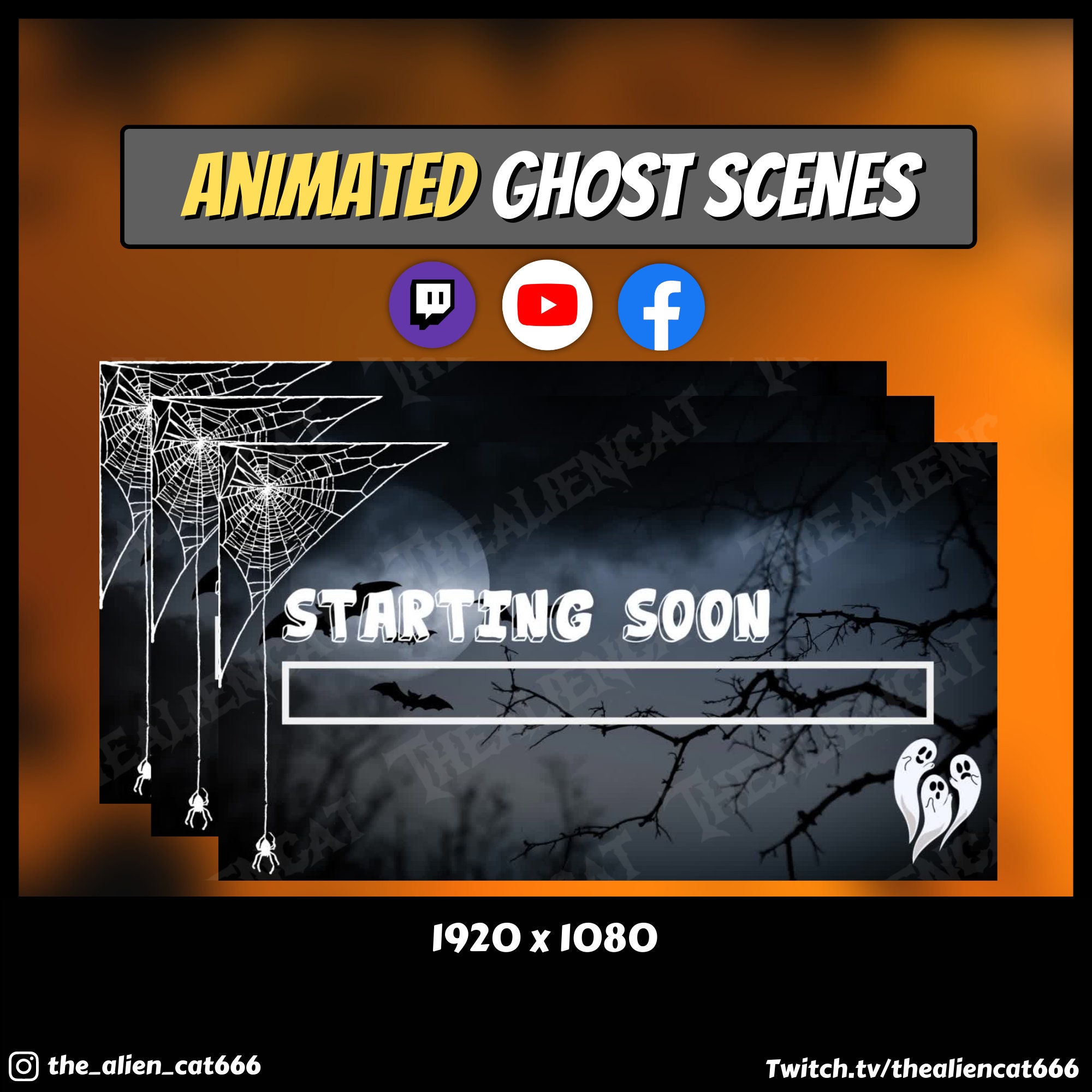 ANIMATED Kawaii Ghost Screen Overlays/scenes | 1920x1080 | Twitch ...