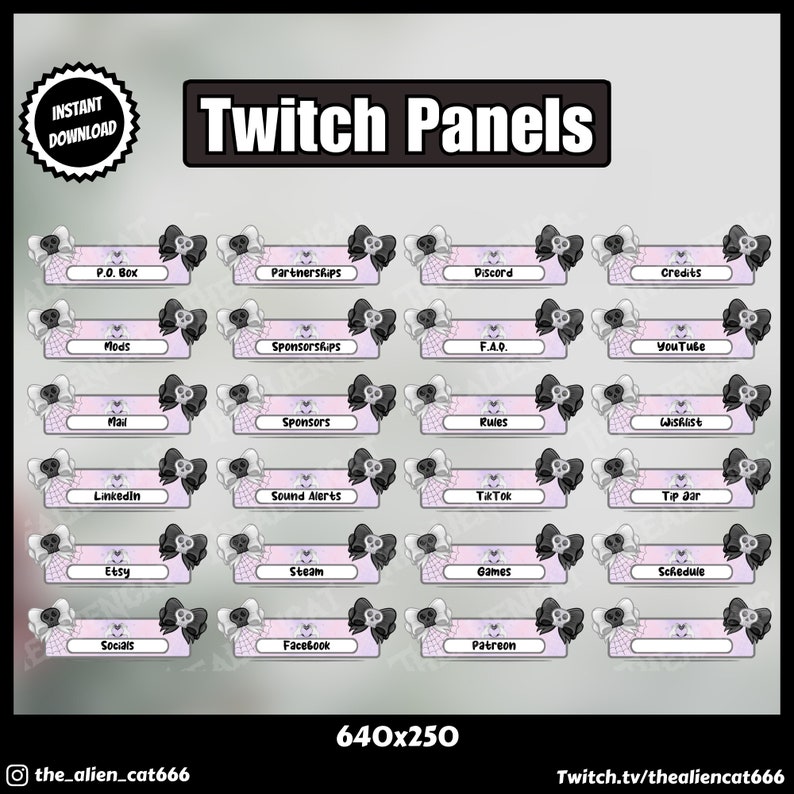 Kawaii Pastel Pink Skull Ribbons Panels for Twitch 640x250 | Goth, Dark ...
