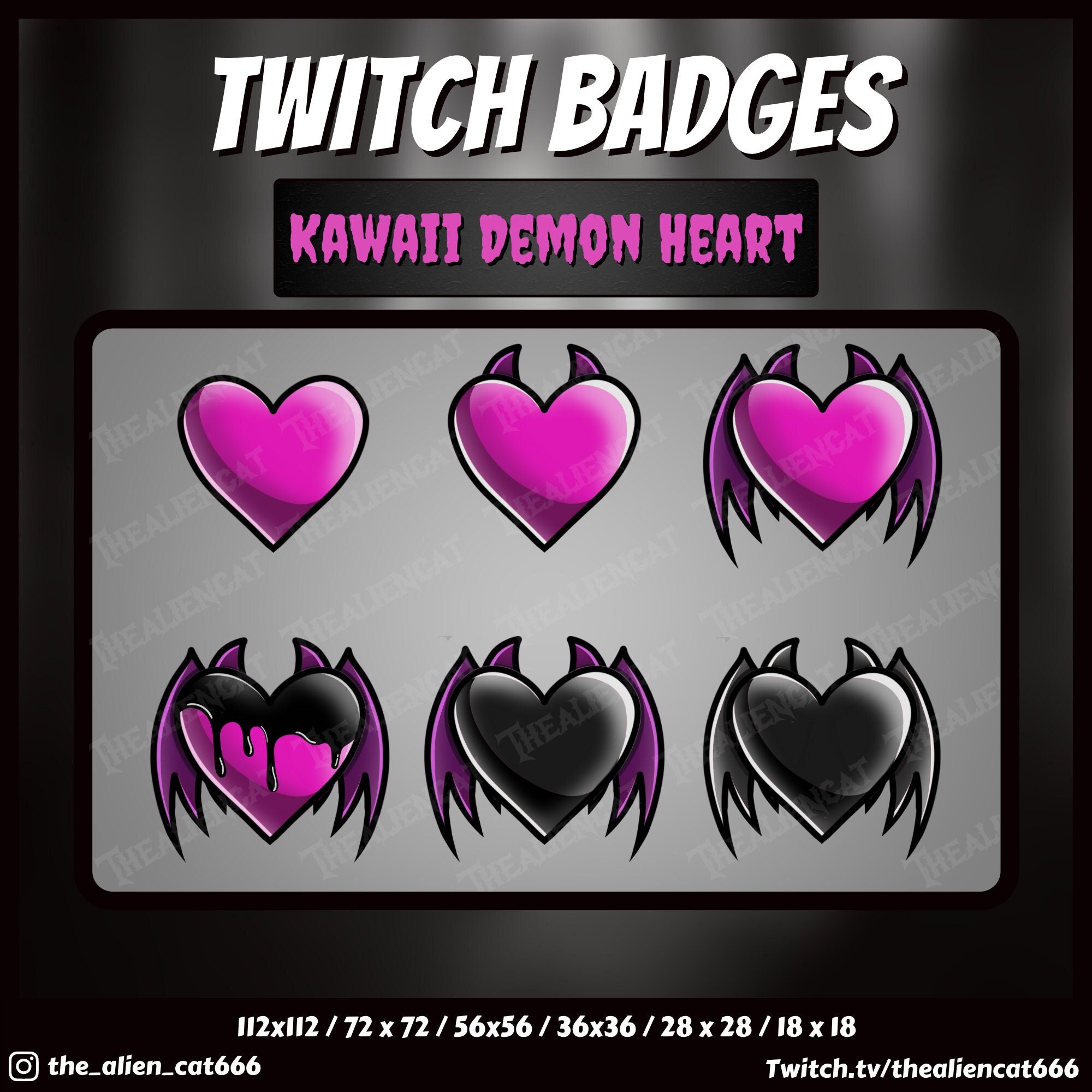 Kawaii Gothic Black and Pink Demon Heart Sub/bit Badges - Etsy