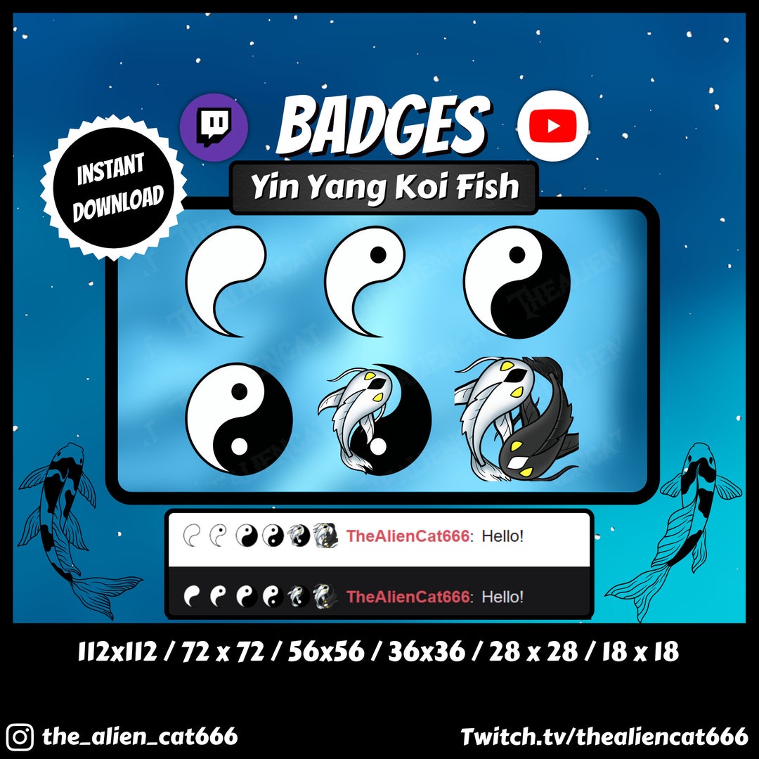 Yin Yang Koi Fish Sub/bit Badges Twitch Youtube Set of 6 - Etsy