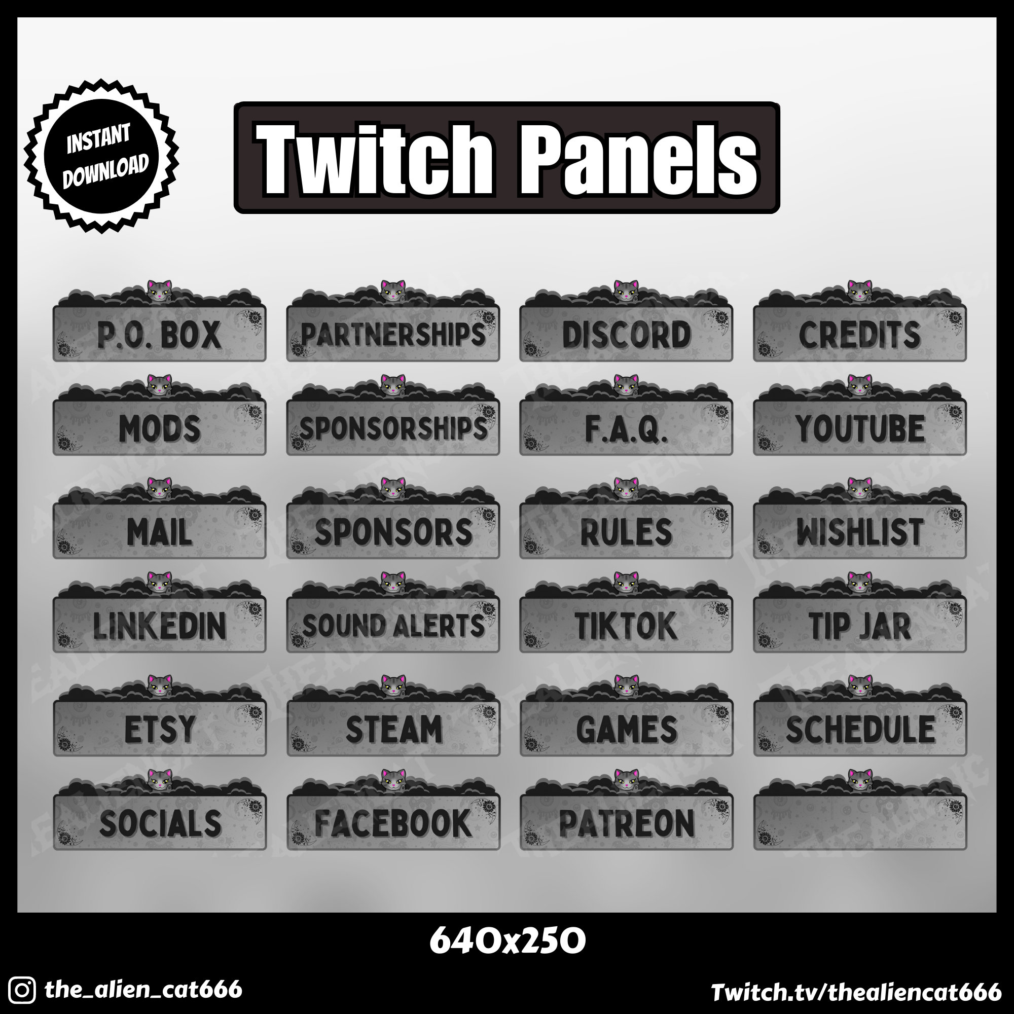 Kawaii Tabby Cat Panels for Twitch | 640x250 | Goth, Pagan, Witchy, Nature, Occult, Cute, Metal ...