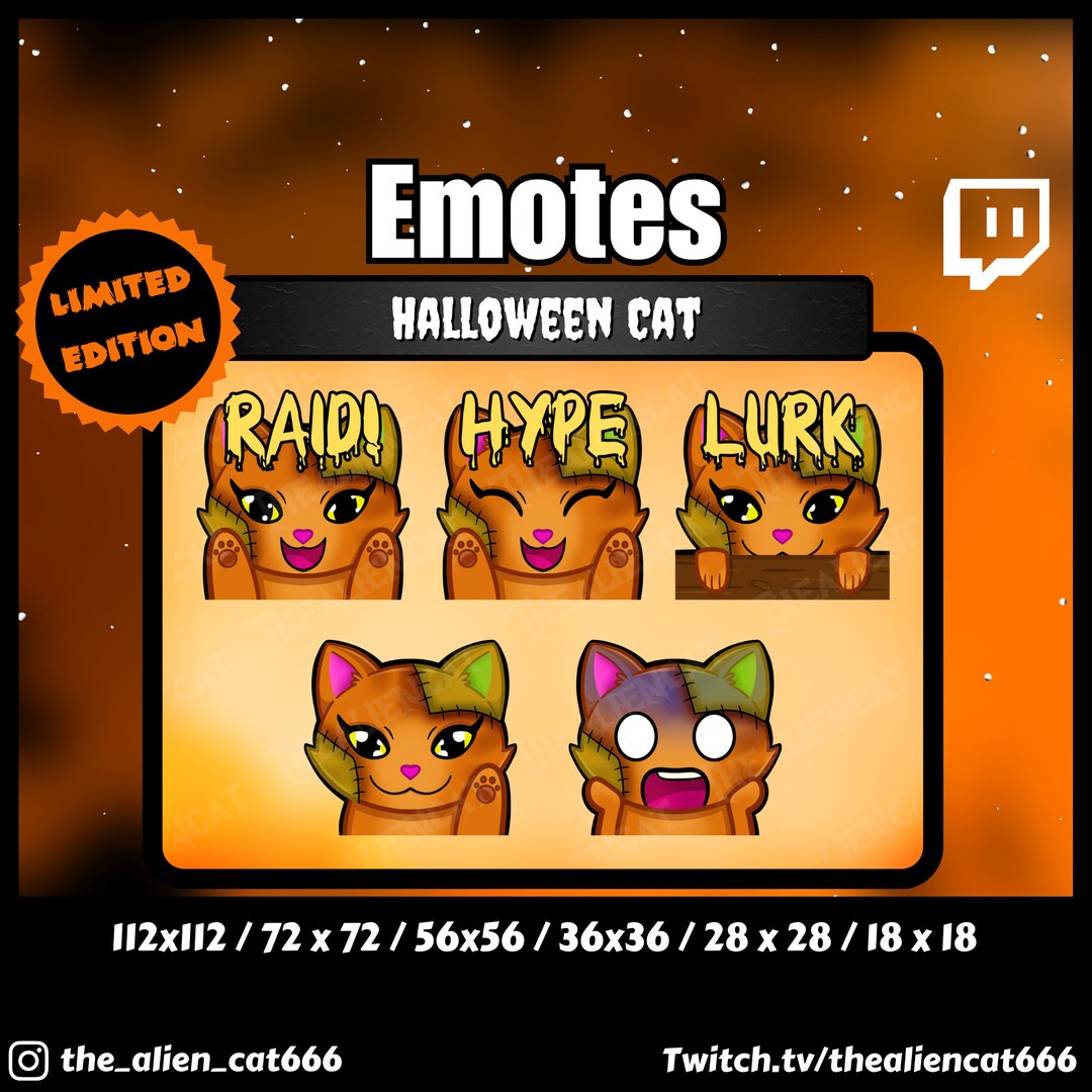 Halloween Zombie Cat Emotes Twitch, Youtube, Discord Set of 5 Spooky ...