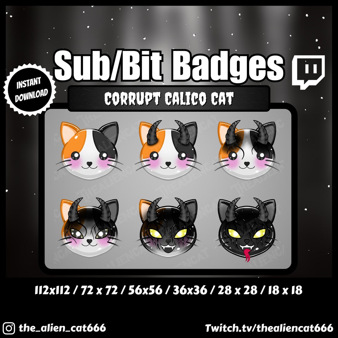 Gothic Corrupt Demon Calico Cat Sub/bit Badges Twitch, Youtube Set of 6 ...