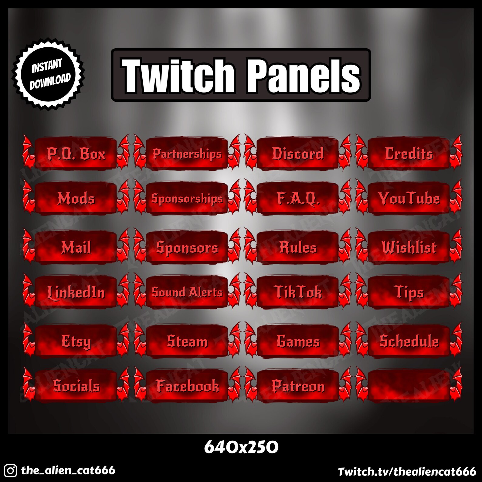 Red Demon Wing Panels for Twitch 640x250 | Goth, Dark, Witchy, Bat Wing - Etsy