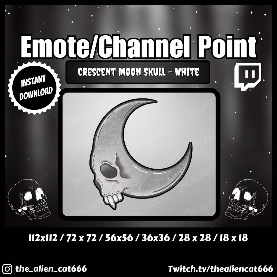 White Crescent Skull Moon Channel Coin/emote | Twitch, Youtube ...