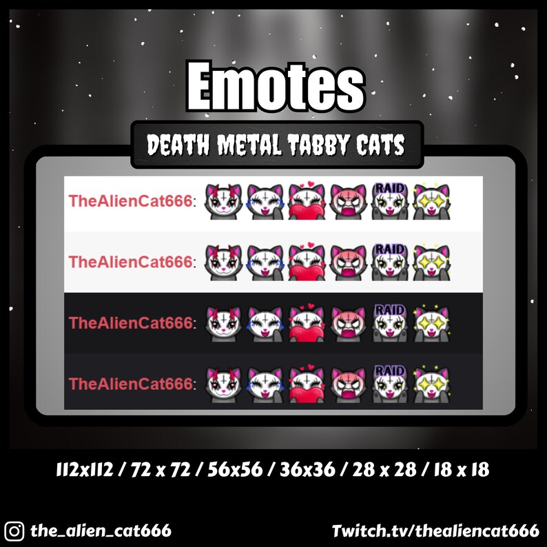 Death Metal Tabby Cat Emotes | Twitch, Youtube, Discord | Set of 6 ...