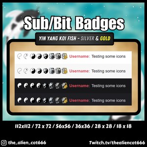 Yin Yang Koi Fish Sub/bit Badges | Silver and Gold | Twitch, Youtube ...