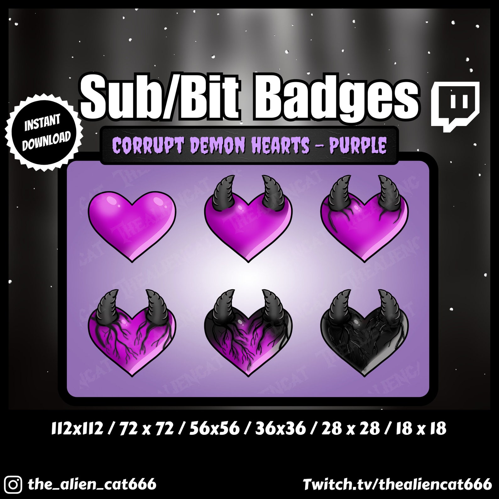 Gothic Corrupt Purple Demon Heart Sub/bit Badges Twitch, Youtube Set of ...