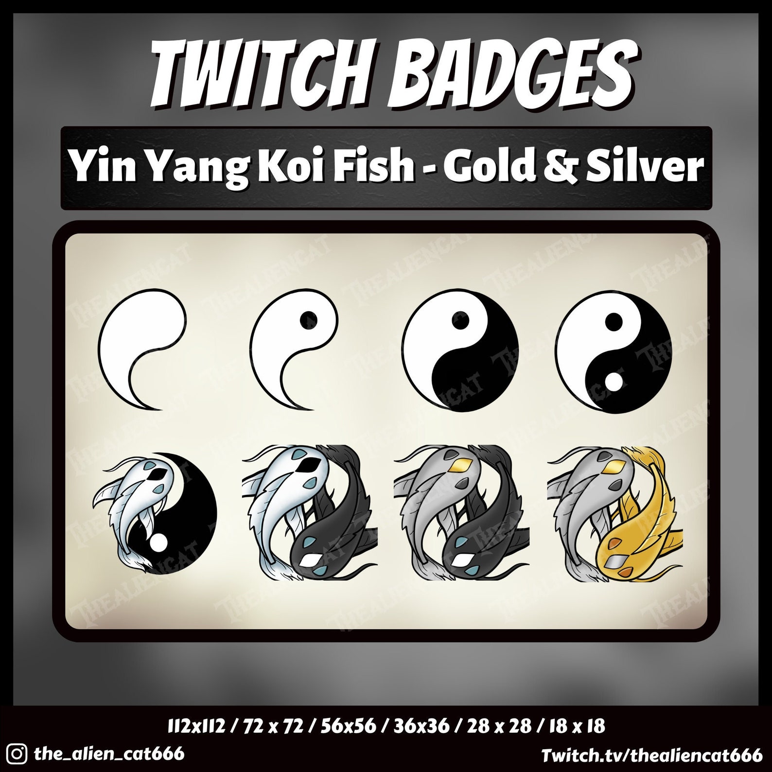 Yin Yang Koi Fish Sub/bit Badges Silver and Gold Twitch - Etsy