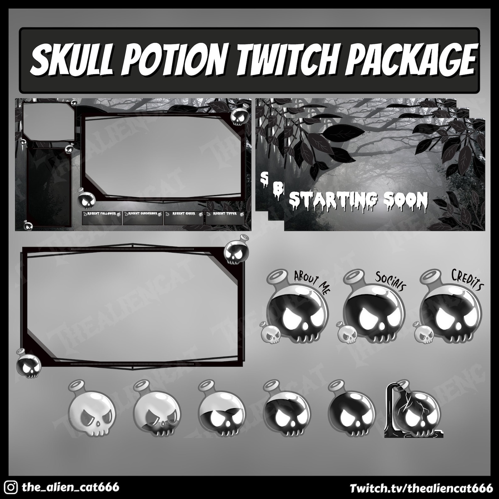 Skull Potion Package- Twitch, Youtube, Facebook, Calm, Dark, Goth ...