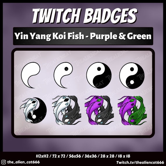 Yin Yang Koi Fish Sub/bit Badges Green and Purple Twitch - Etsy