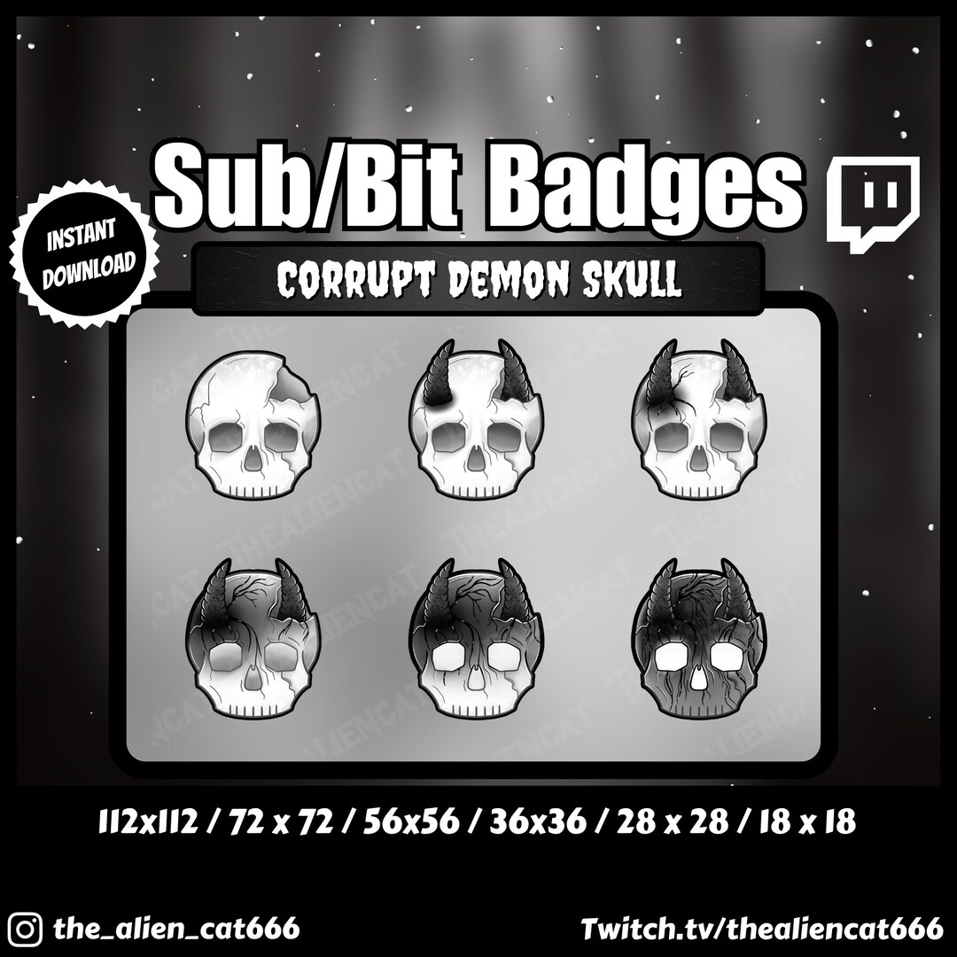 Gothic Corrupt Demon Skull Sub/bit Badges - Twitch, Youtube | Set of 6 ...