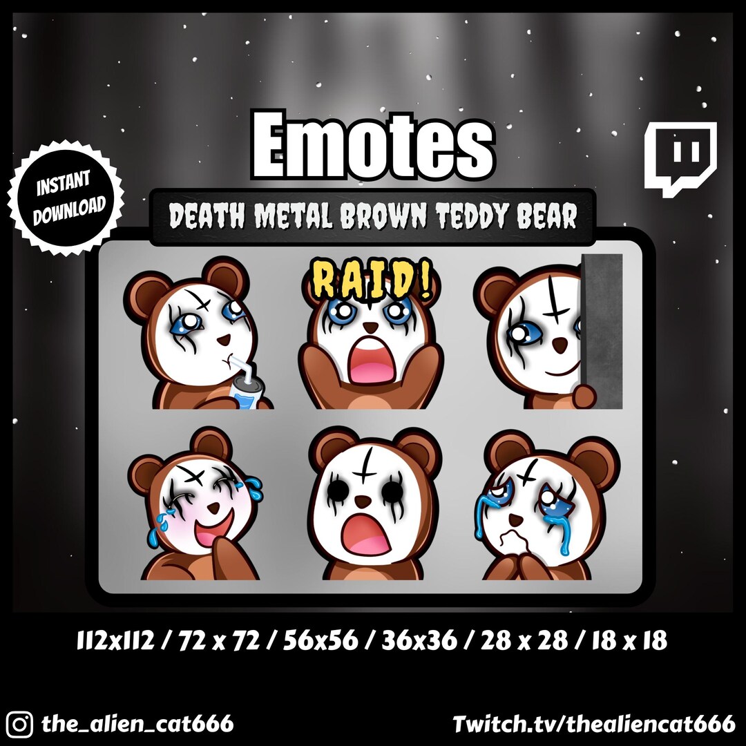 Death Metal Teddy Bear Emotes | Twitch, Youtube, Discord | Set of 6 ...