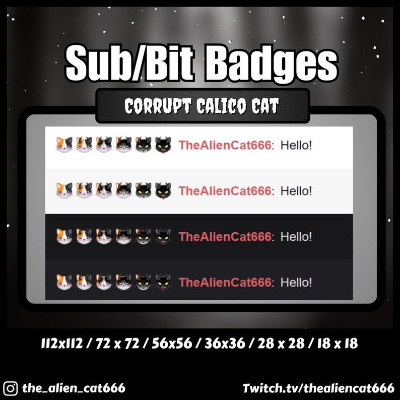 Gothic Corrupt Demon Calico Cat Sub/bit Badges Twitch, Youtube Set of 6 ...