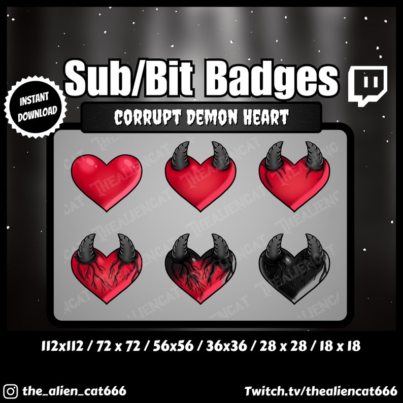 Gothic Corrupt Demon Heart Sub/bit Badges - Twitch, Youtube | Set of 6 ...