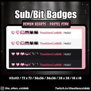 Gothic Black and Pastel Pink Demon Heart Sub/bit Badges | Twitch ...