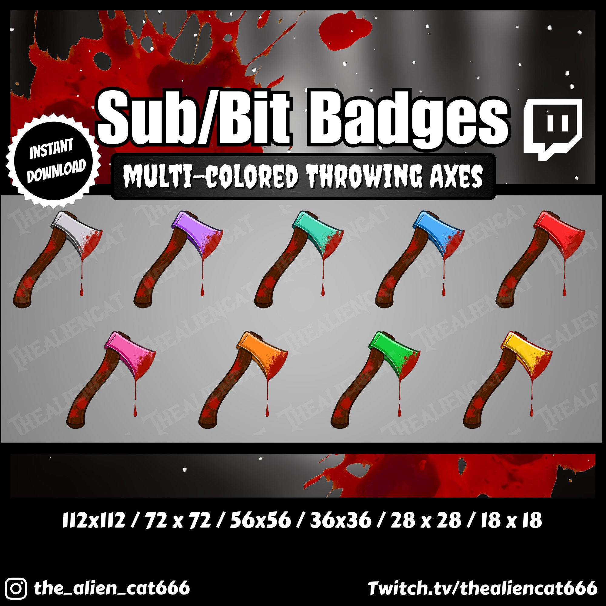 Bloodythrowing Axes Sub/bit Badges | Twitch, Youtube | Set of 9 | Dark ...