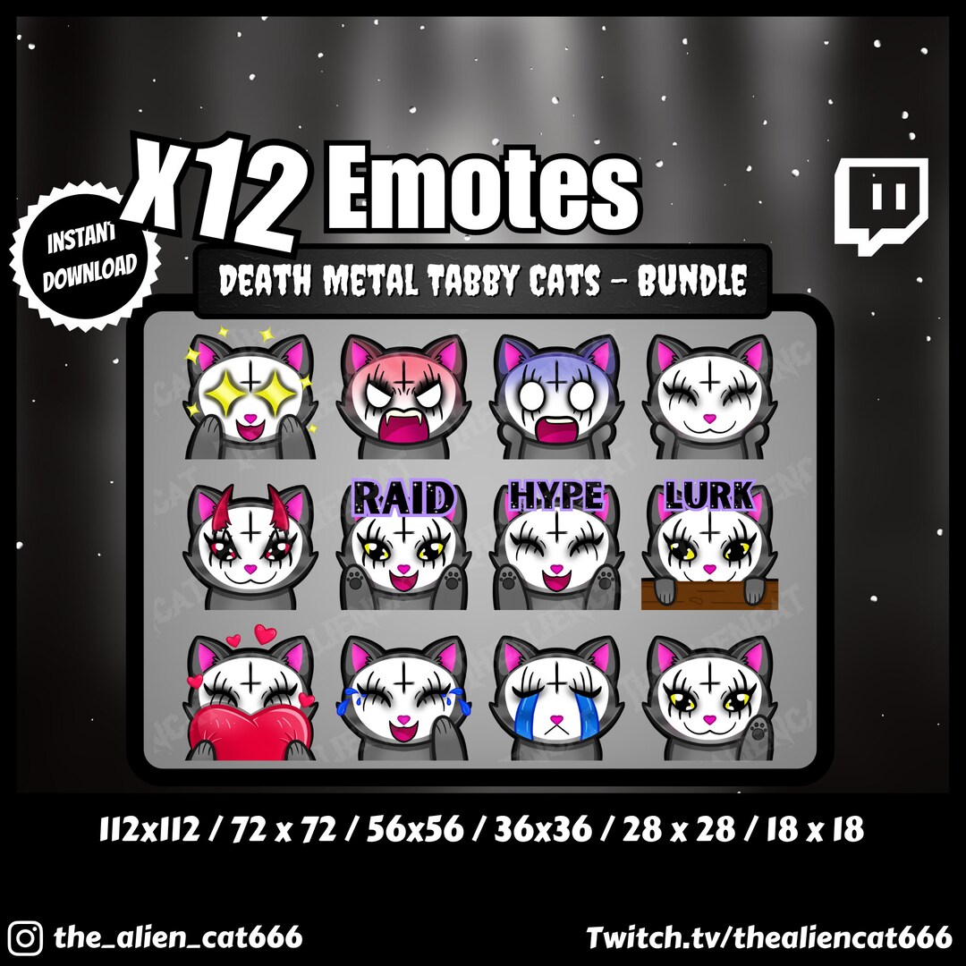 Death Metal Tabby Cat Emotes | Twitch, Youtube, Discord | Set of 12 ...