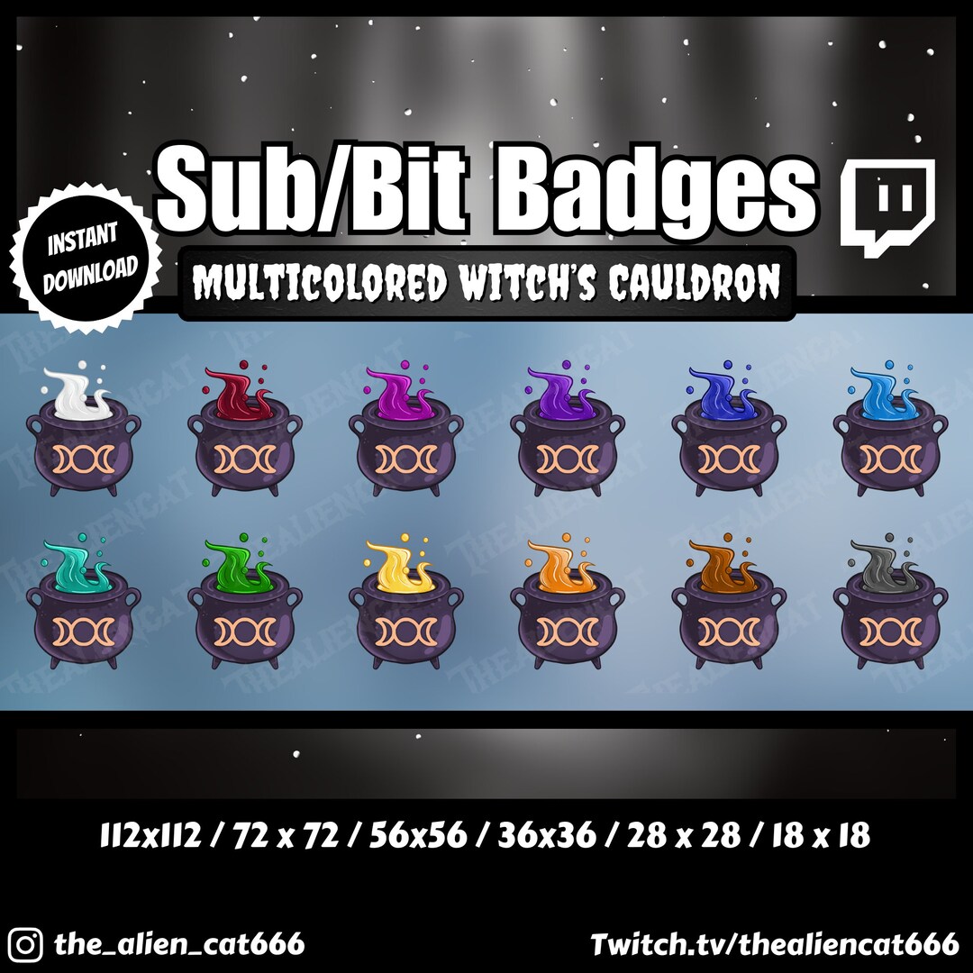 Gothic Triple Moon Witchy Cauldron Sub/bit Badges Set of 12 Twitch ...