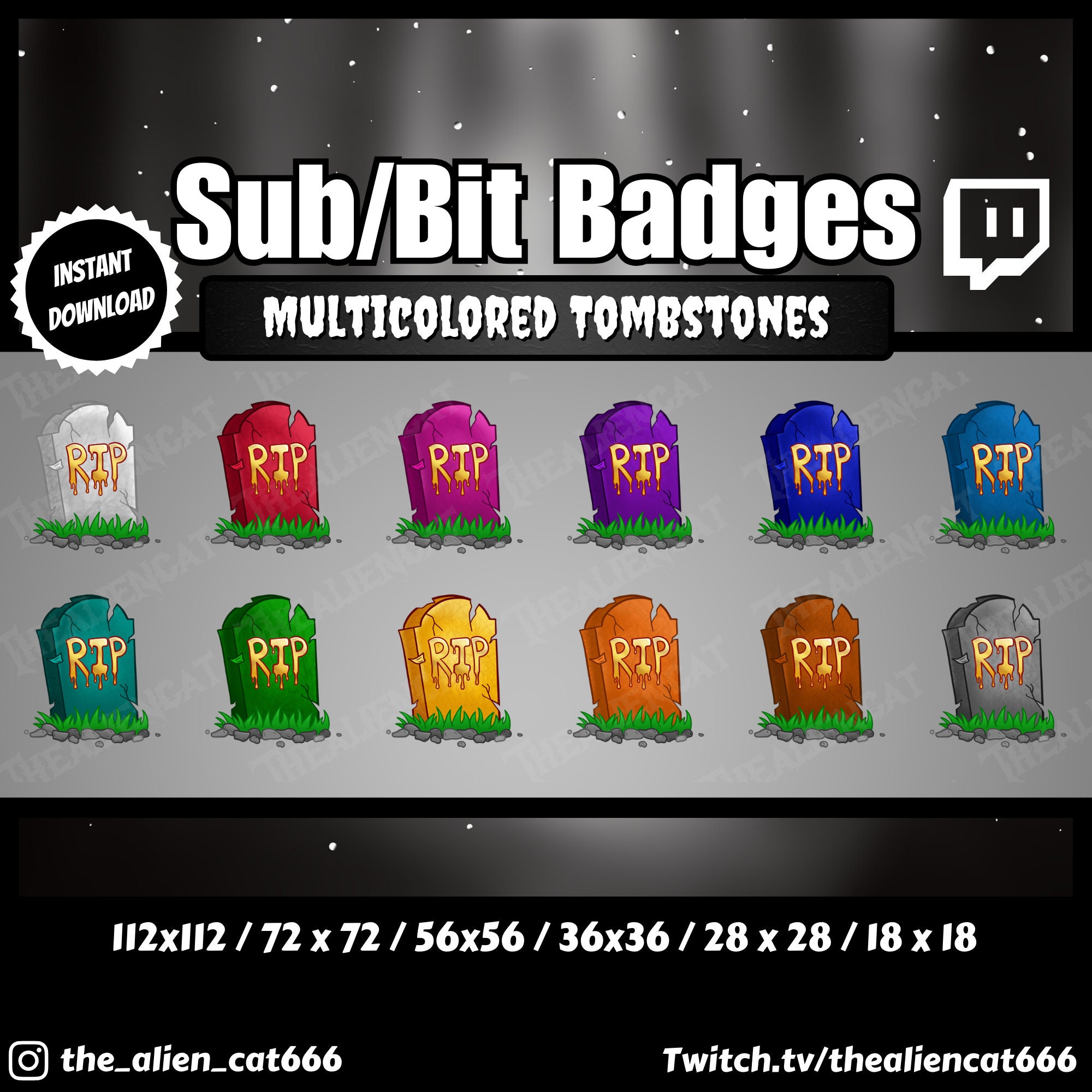 Gothic Gold Tombstone Sub/bit Badges | Set of 12 | Twitch, Youtube ...