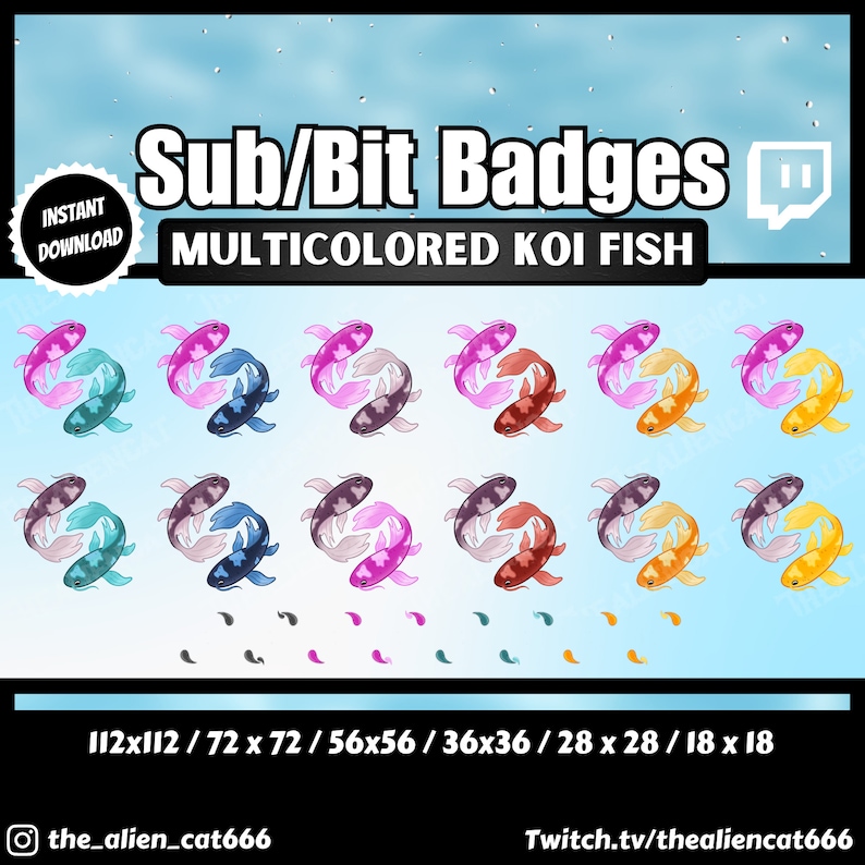 Koi Fish Sub/bit Badges W. Badge Flairs | Twitch, Youtube | Set of 12 ...