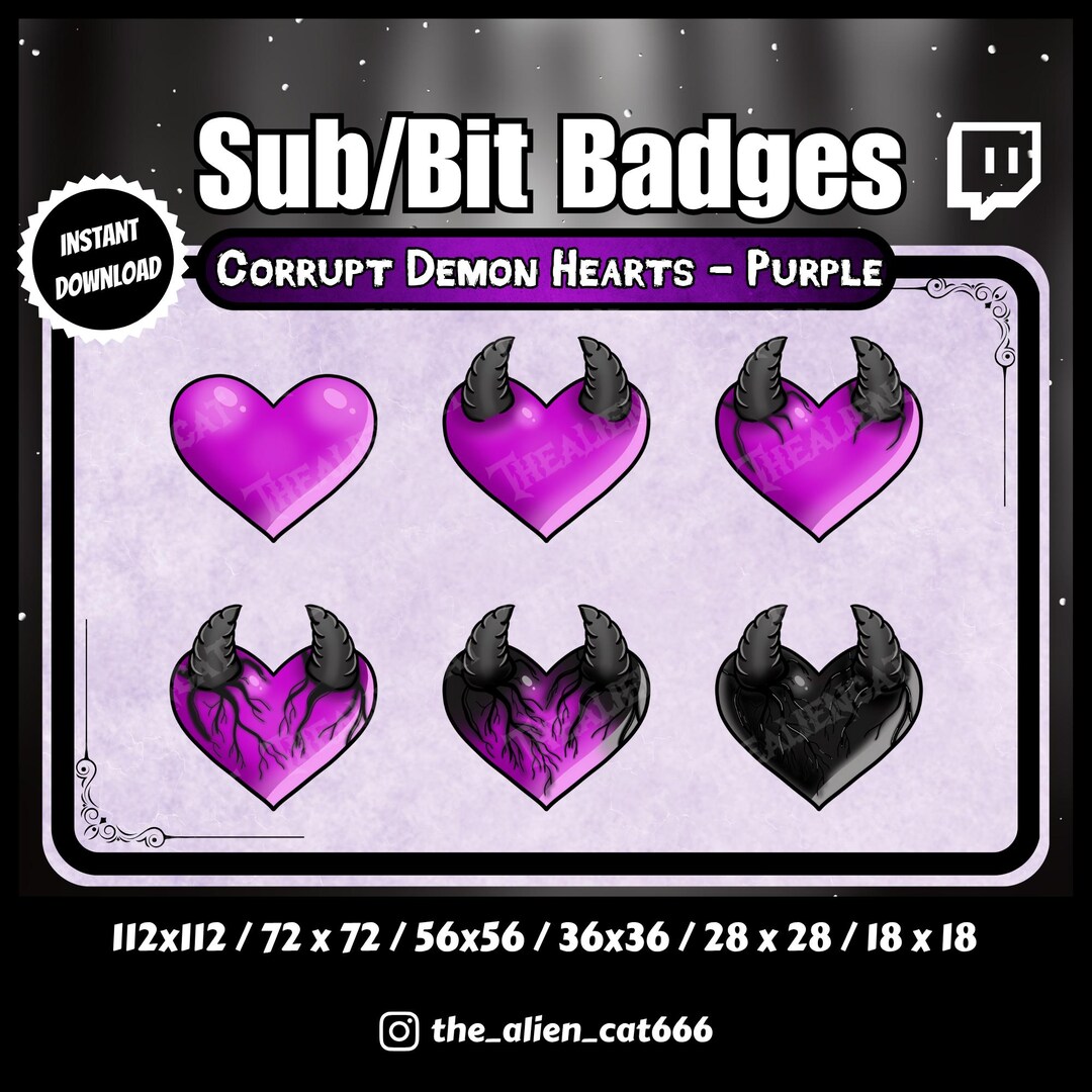 Gothic Corrupt Purple Demon Heart Sub/bit Badges - Twitch, Youtube ...