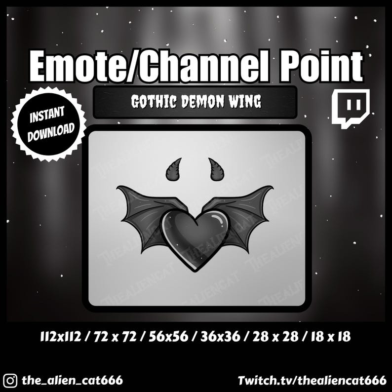 Black Demon Wing Heart Channel Coin/emote Twitch Channel Point Icons ...