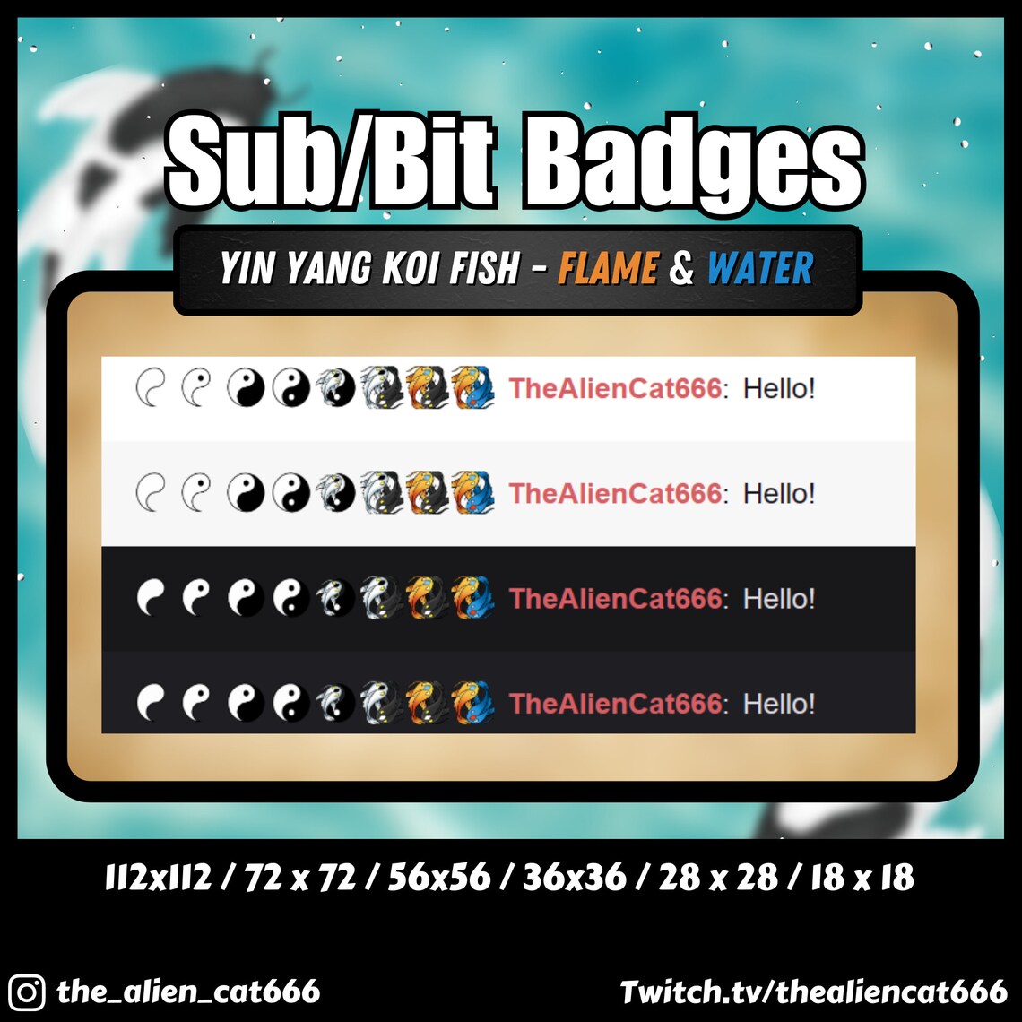 Yin Yang Koi Fish Sub/bit Badges | Flame and Water | Twitch, Youtube ...