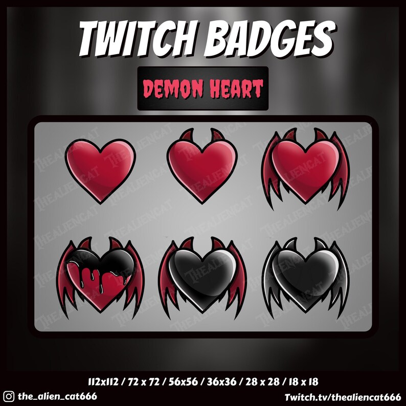 Gothic Black and Red Demon Heart Sub/bit Badges Twitch - Etsy