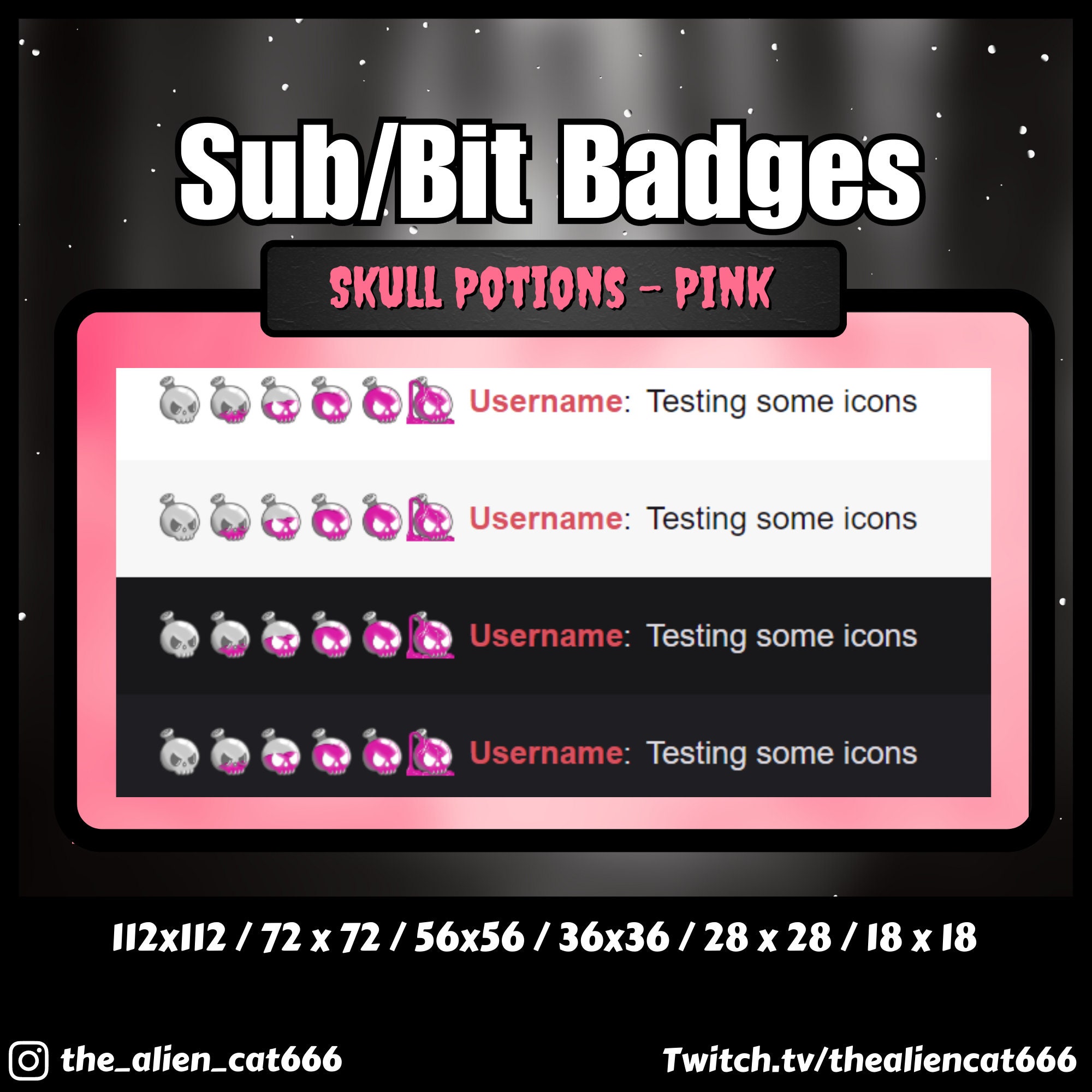 Pink Skull Witchy Goth Potion Sub/bit Badges | Twitch, Youtube, Discord ...