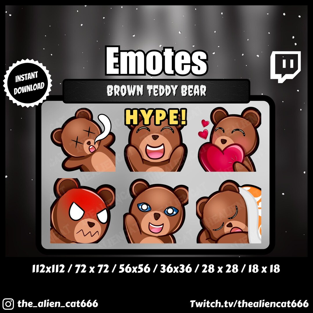 Kawaii Teddy Bear Emotes | Twitch, Youtube, Discord | Set of 6 | Cute ...