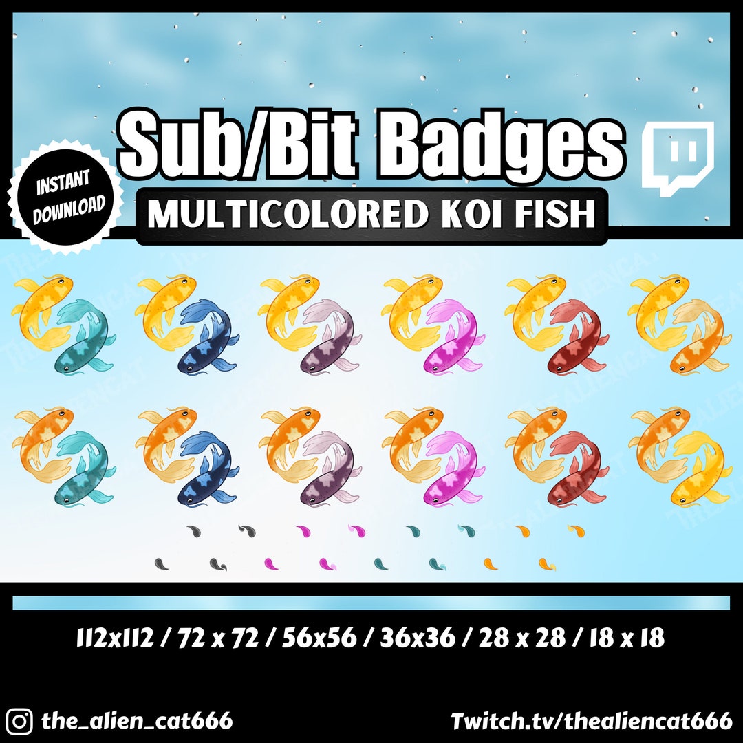 Koi Fish Sub/bit Badges W. Badge Flairs | Twitch, Youtube | Set of 12 ...