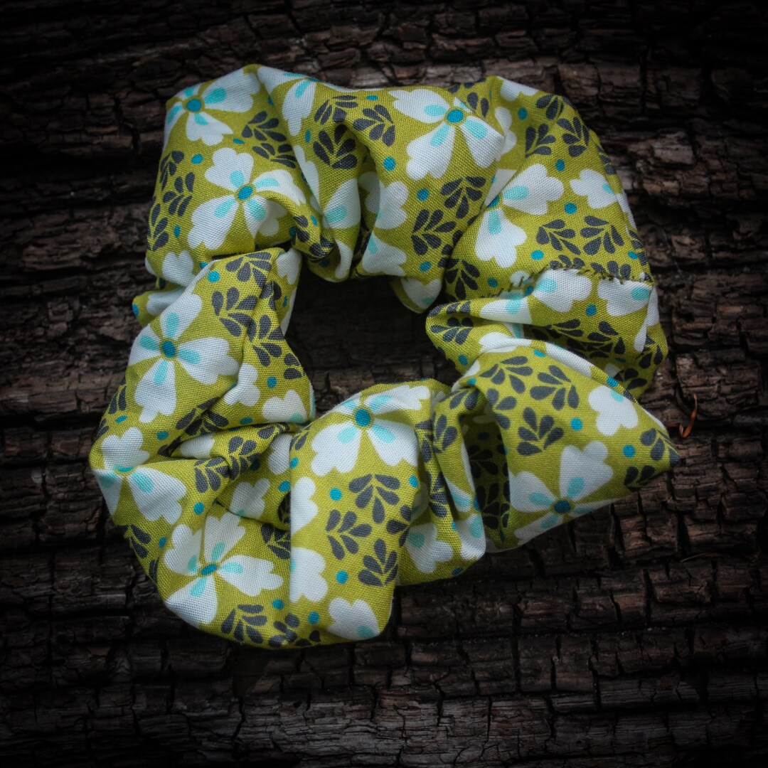 Olive Colored Scrunchie With a Floral Motif a Very Special - Etsy