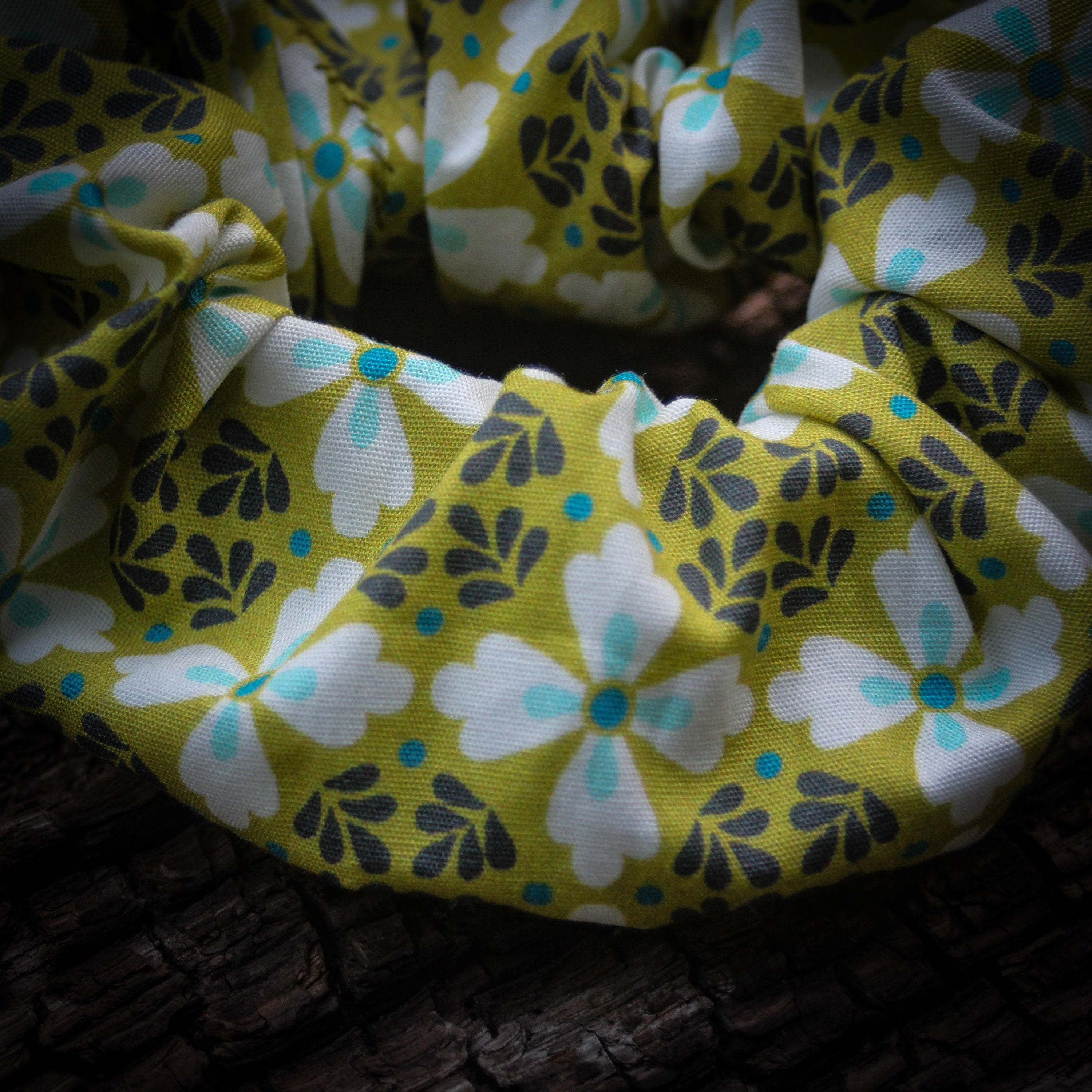 Olive Colored Scrunchie With a Floral Motif a Very Special - Etsy