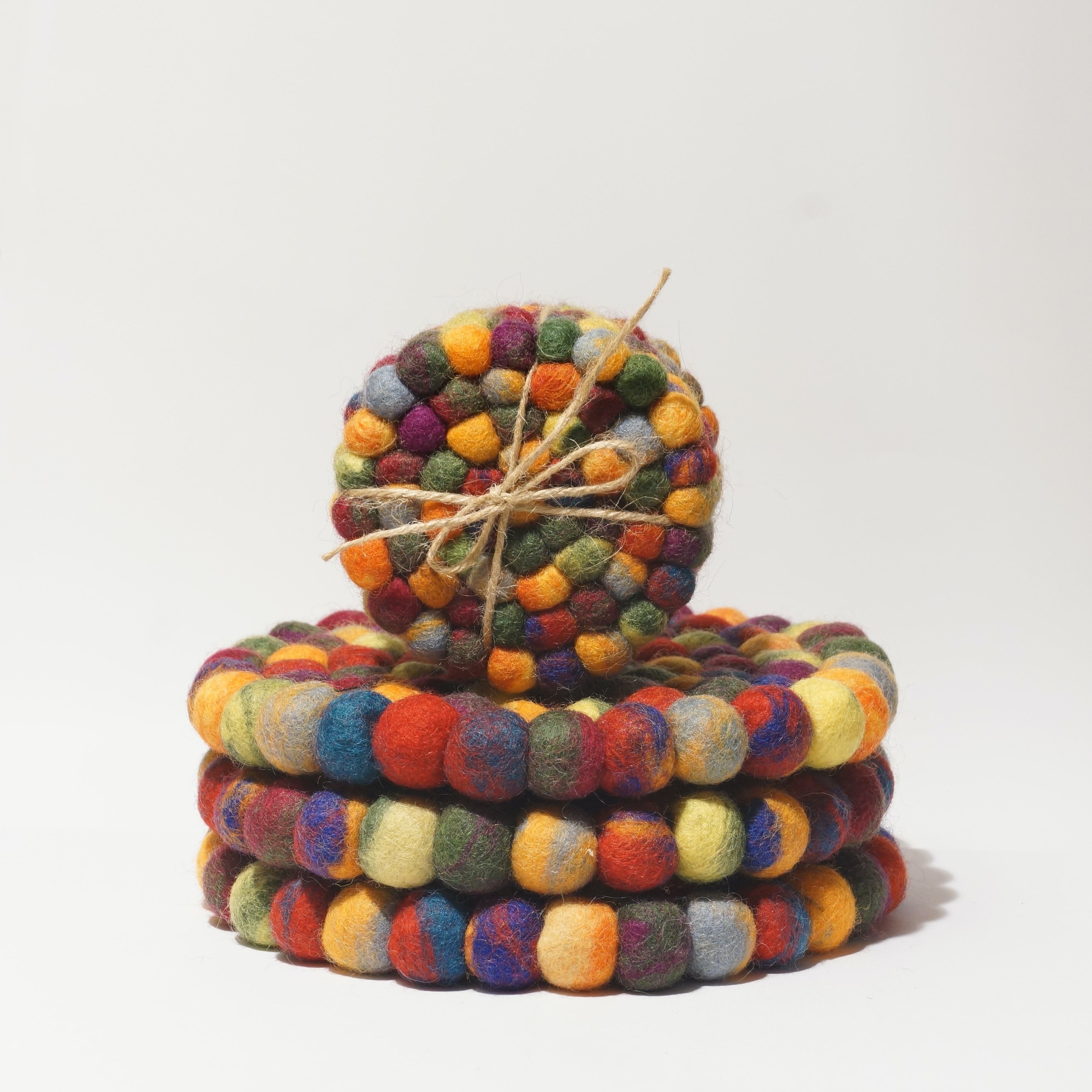 Felt Coasters 10cm 20cm, Round, Tiedyed Wool Ball Mat, Colorful Cup Pot ...