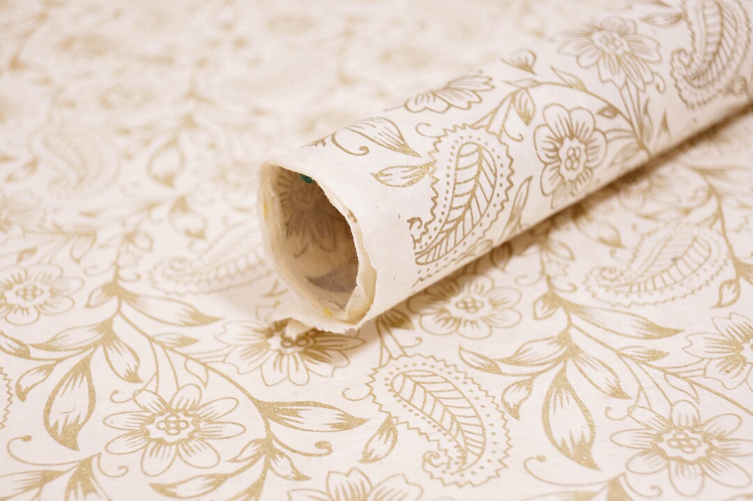Handmade Lokta Wrapping Paper Gold Print | Screen-printed Golden ...