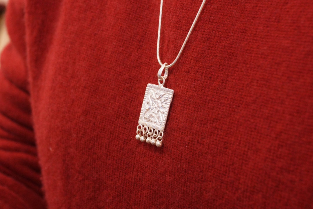 Handcrafted Fine Silver Jantar Pendant: Traditional Nepali Jewelry - Etsy